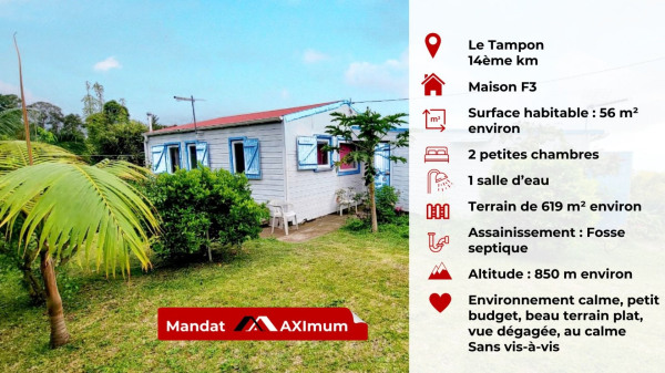 Vente maison 3 pièces Le Tampon - maison F3/T3/3 pièces 56 m² 221000 ...